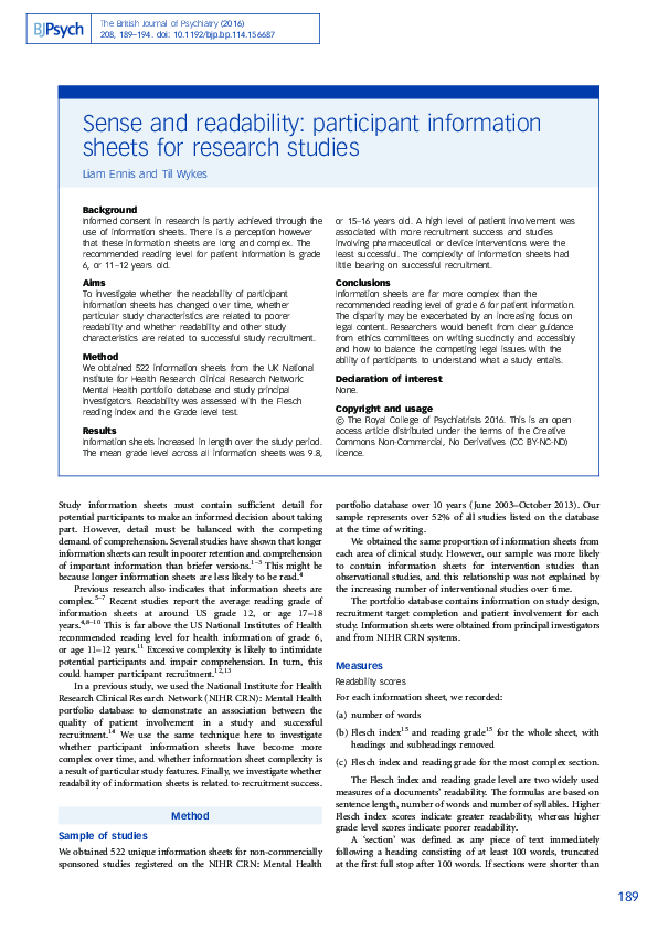 (PDF) Sense and readability: participant information sheets for ...