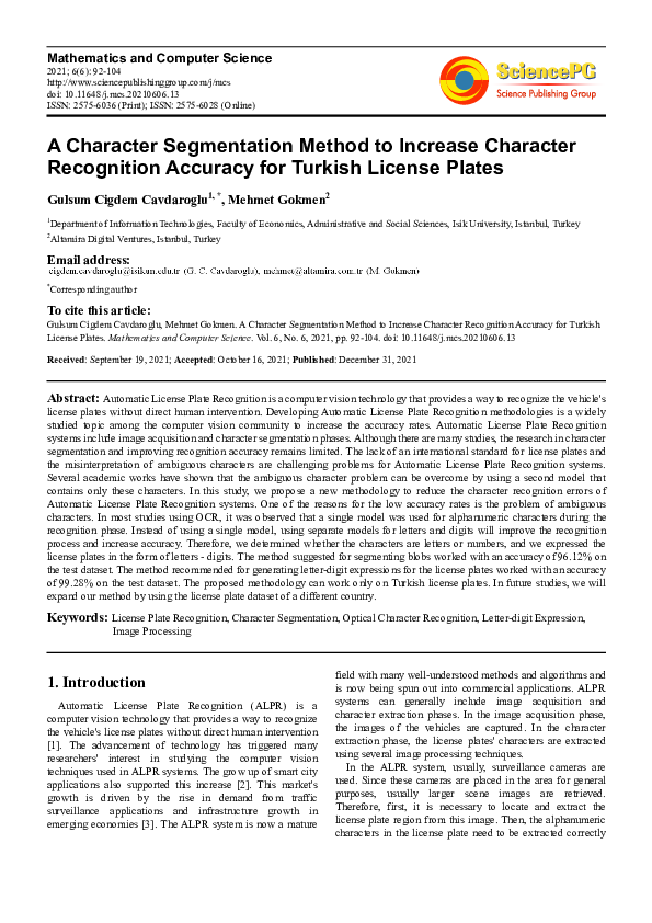 (PDF) A Character Segmentation Method to Increase Character Recognition Accuracy for Turkish ...