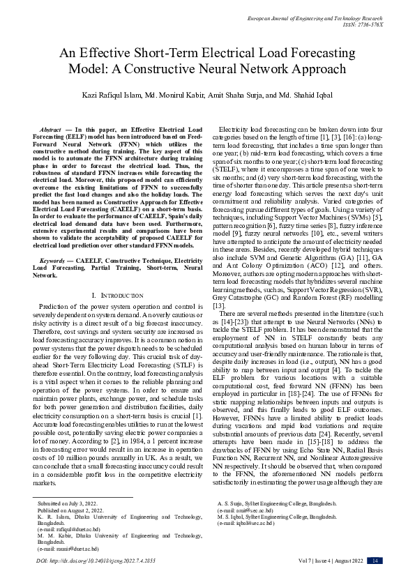 Pdf An Effective Short Term Electrical Load Forecasting Model A