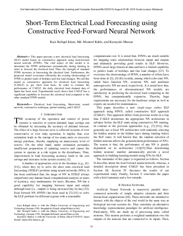 (PDF) Short-Term Electrical Load Forecasting using Constructive Feed ...