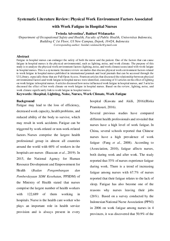 (PDF) Systematic Literature Review: Physical Work Environment Factors Associated with Work ...
