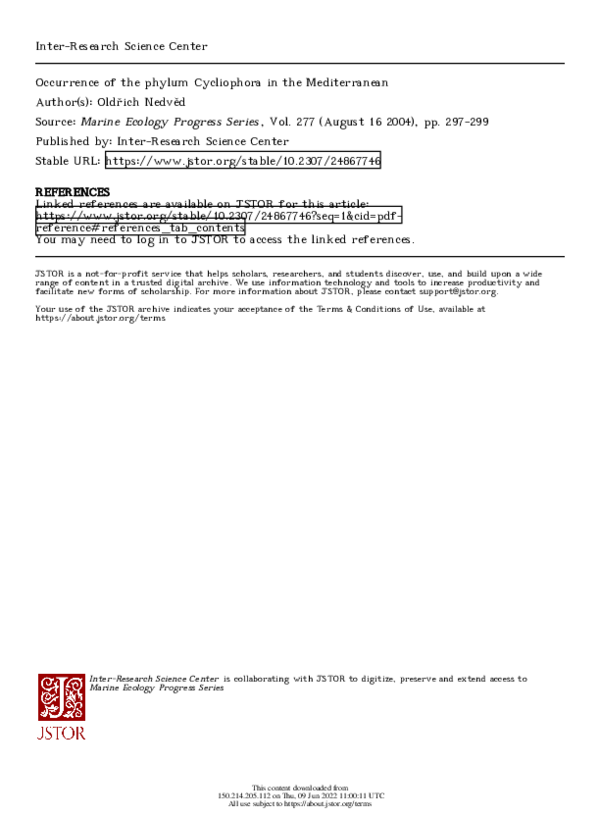 (PDF) Occurrence of the phylum Cycliophora in the Mediterranean