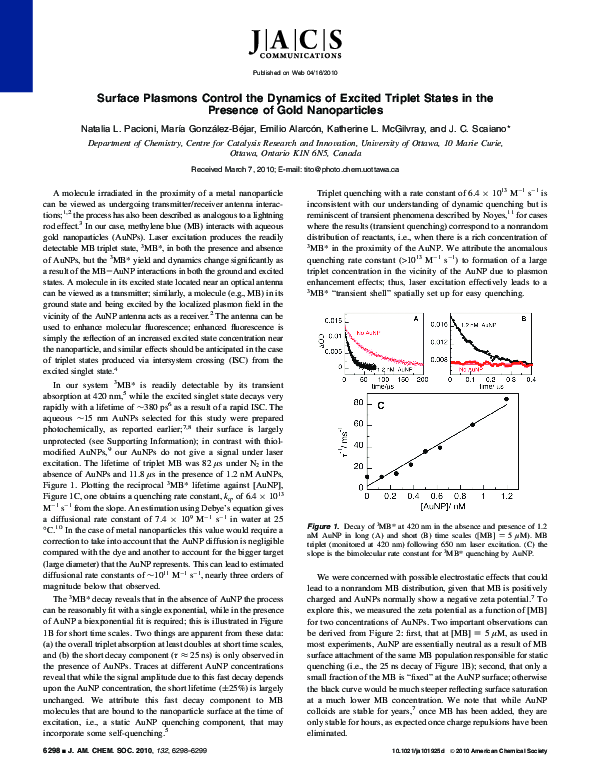 (PDF) Surface Plasmons Control the Dynamics of Excited Triplet States ...