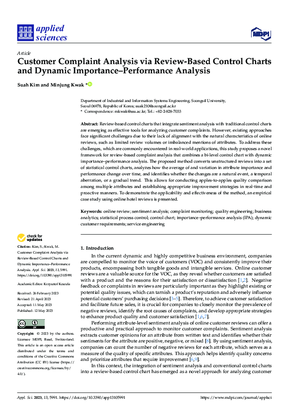 (PDF) Customer Complaint Analysis via Review-Based Control Charts and ...