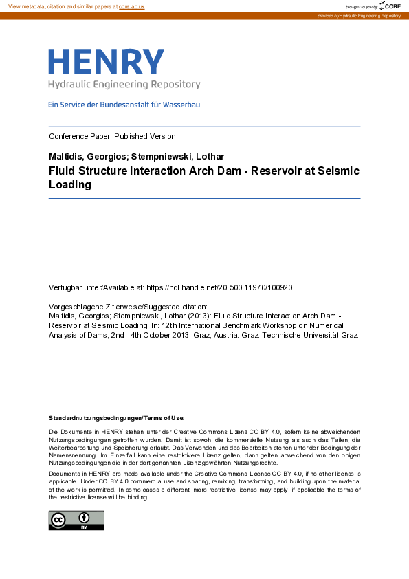 (PDF) Fluid Structure Interaction Arch Dam - Reservoir at Seismic Loading