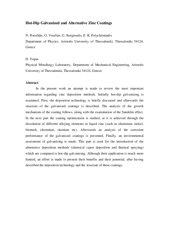 (PDF) Hot-Dip Galvanized and Alternative Zinc Coatings