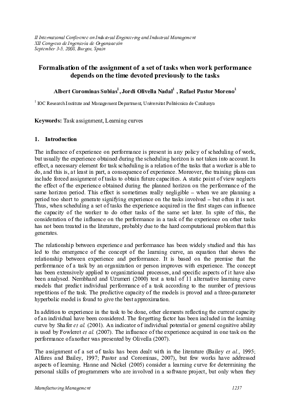 (PDF) Formalisation of the assignment of a set of tasks when work ...