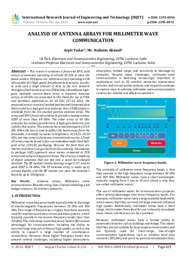 Pdf Analysis Of Antenna Arrays For Millimeter Wave Communication