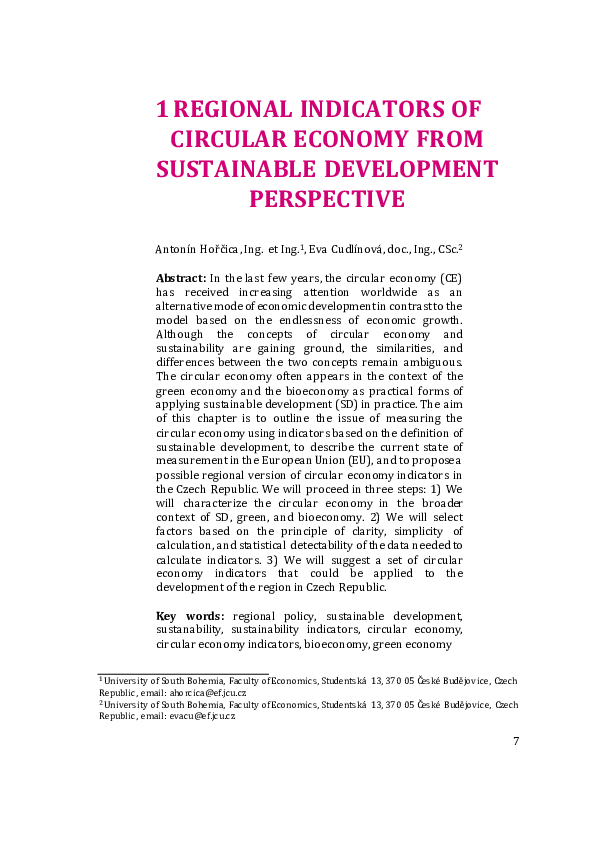 (PDF) REGIONAL INDICATORS OF CIRCULAR ECONOMY FROM SUSTAINABLE DEVELOPMENT PERSPECTIVE
