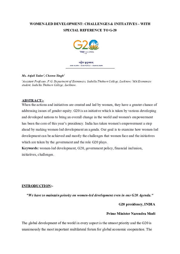 (DOC) WOMEN-LED DEVELOPMENT: CHALLENGES & INITIATIVES -WITH SPECIAL ...