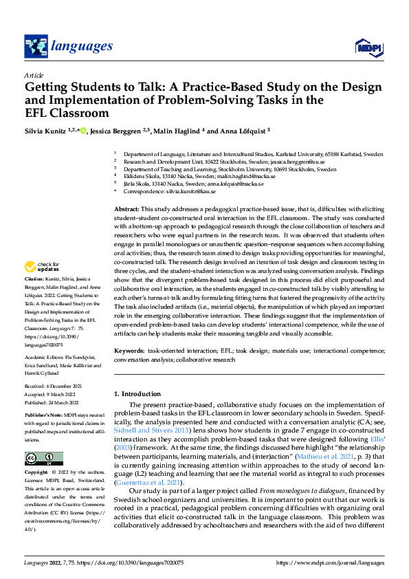(PDF) Getting Students to Talk: A Practice-Based Study on the Design and Implementation of ...