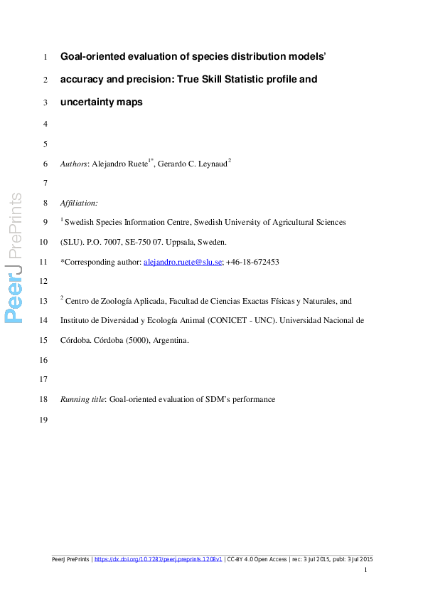 (PDF) Goal-oriented evaluation of species distribution models’ accuracy and precision: True ...