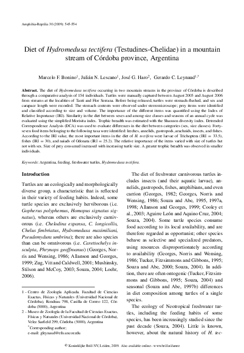 (PDF) Diet of Hydromedusa tectifera (Testudines-Chelidae) in a mountain ...