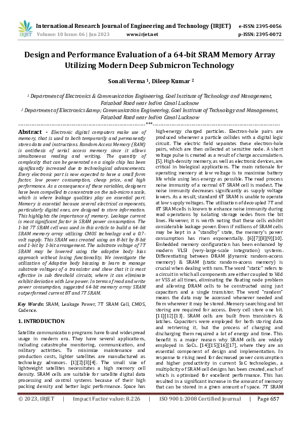 (PDF) Design and Performance Evaluation of a 64-bit SRAM Memory Array Utilizing Modern Deep ...