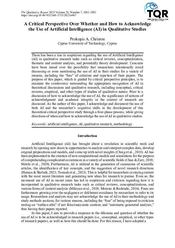 (PDF) A Critical Perspective Over Whether and How to Acknowledge the ...