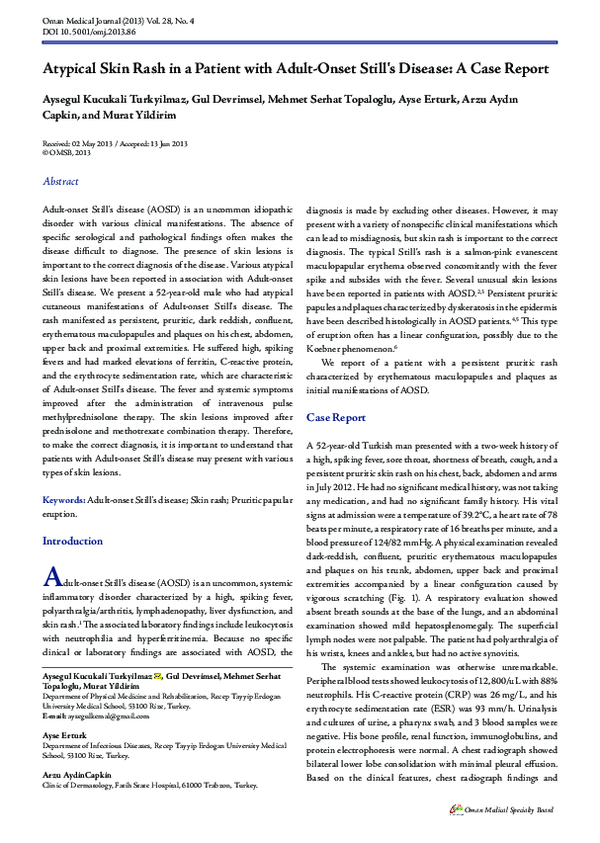 (PDF) Atypical Skin Rash in a Patient with Adult-Onset Still's Disease ...