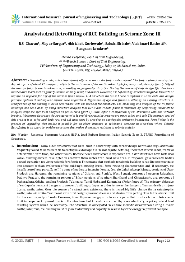 Pdf Analysis And Retrofitting Of Rcc Building In Seismic Zone Iii
