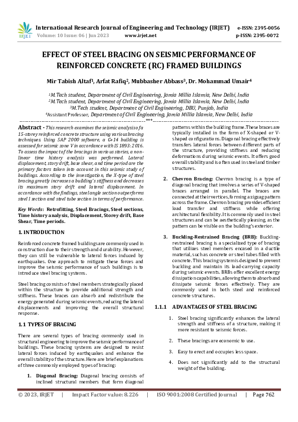 Pdf Effect Of Steel Bracing On Seismic Performance Of Reinforced Concrete Rc Framed Buildings