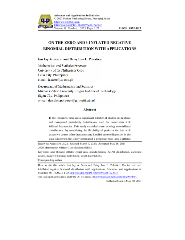 (PDF) ON THE ZERO AND k-INFLATED NEGATIVE BINOMIAL DISTRIBUTION WITH APPLICATIONS