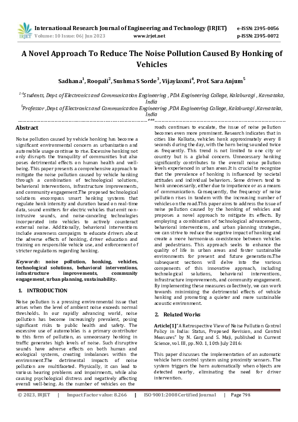 (PDF) A Novel Approach To Reduce The Noise Pollution Caused By Honking ...