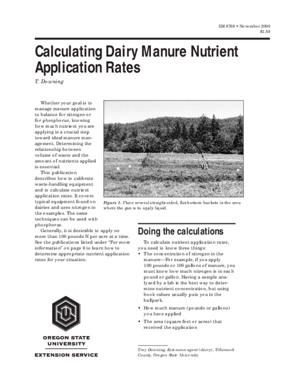 (PDF) Dairy Manure Nutrient Application Rates