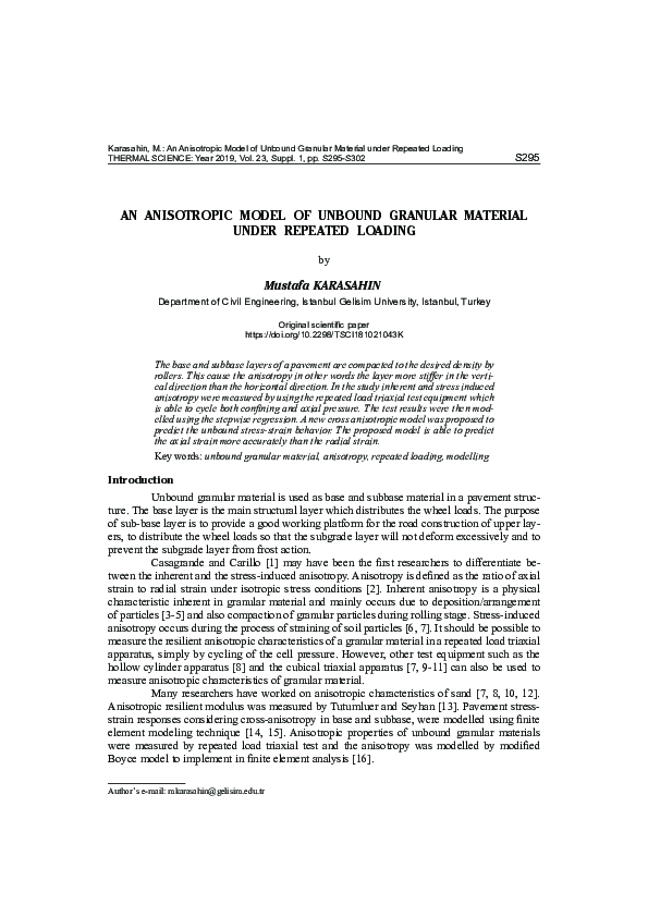 (PDF) An anisotropic model of unbound granular material under repeated loading