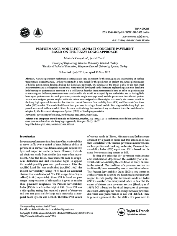 (PDF) Performance Model for Asphalt Concrete Pavement Based on the Fuzzy Logic Approach ...