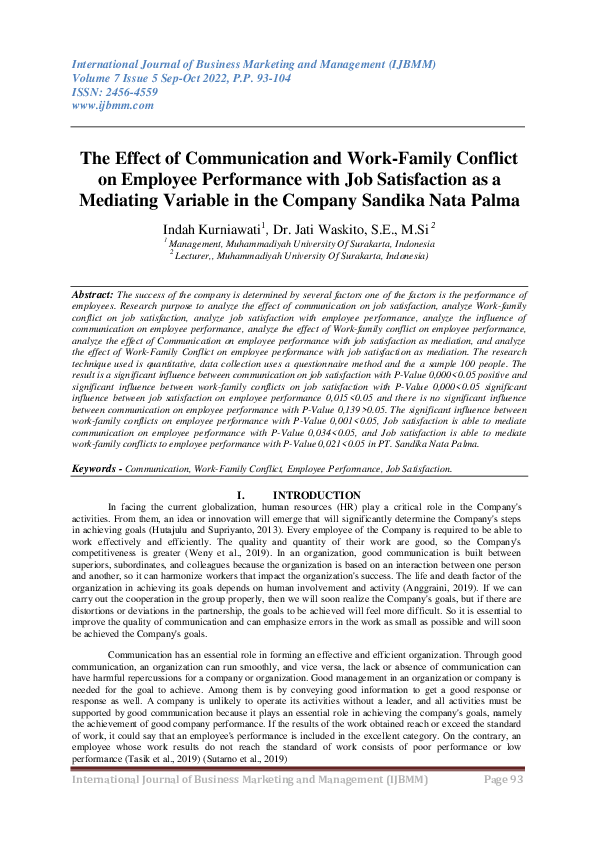 (PDF) The Effect of Communication and Work-Family Conflict on Employee ...