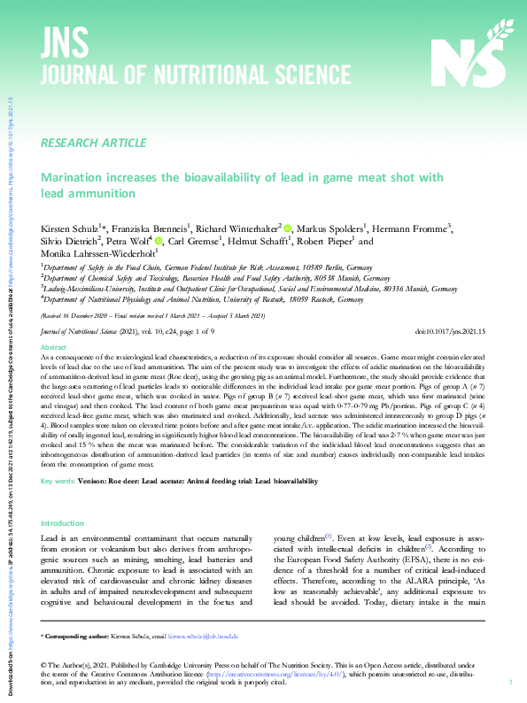 (PDF) Marination Enhances Lead Bioavailability in Game Meat