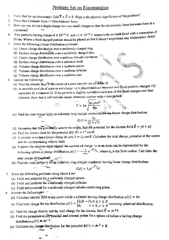 (PDF) Assignment on Electrostatics