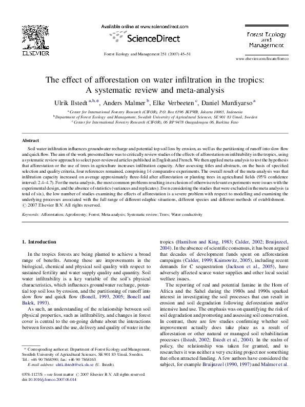 (PDF) The effect of afforestation on water infiltration in the tropics ...