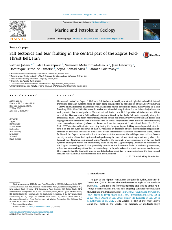 (PDF) Salt tectonics and tear faulting in the central part of the ...