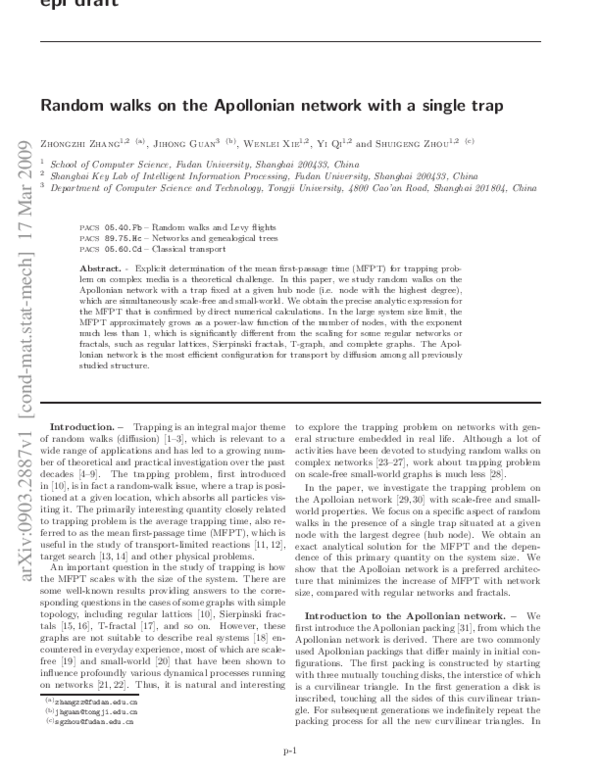 (PDF) Random walks on the Apollonian network with a single trap