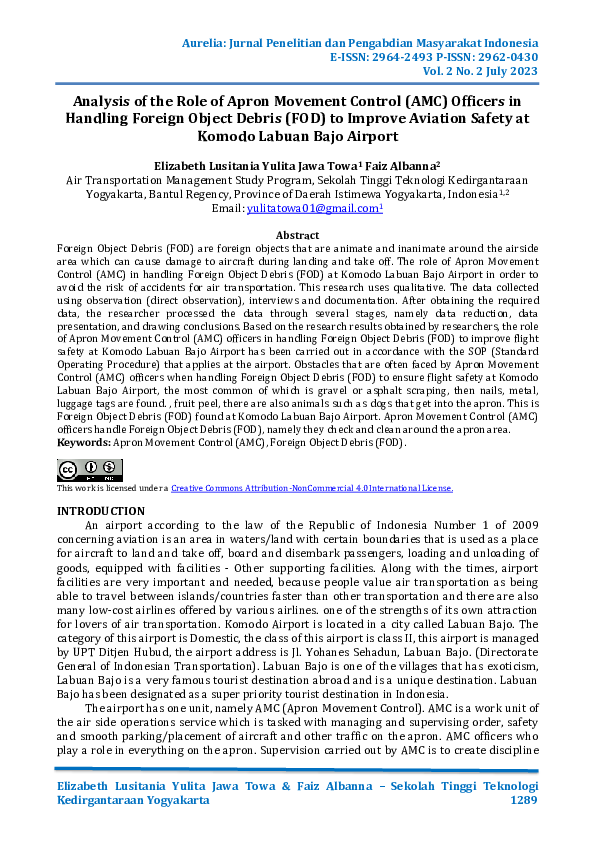 (PDF) Analysis of the Role of Apron Movement Control (AMC) Officers in Handling Foreign Object ...