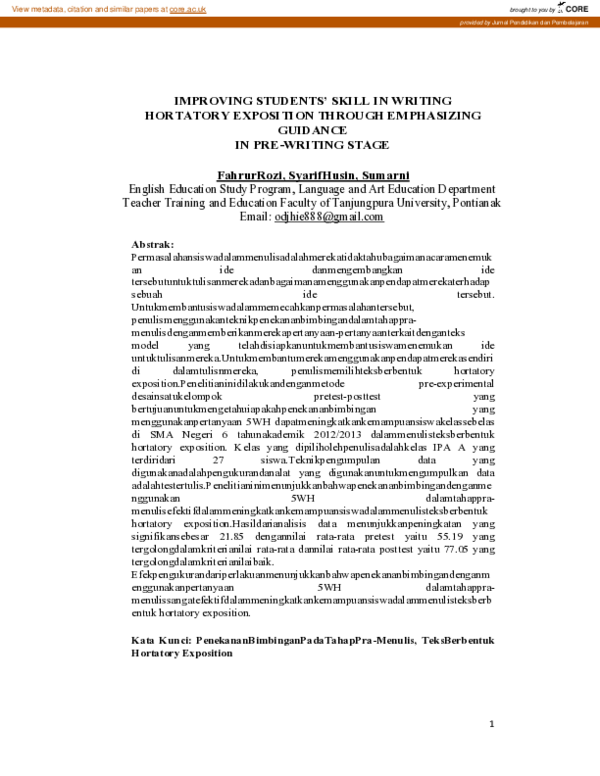 (PDF) Improving Students’ Skill in Writing Hortatory Exposition Through Emphasizing Guidance in ...