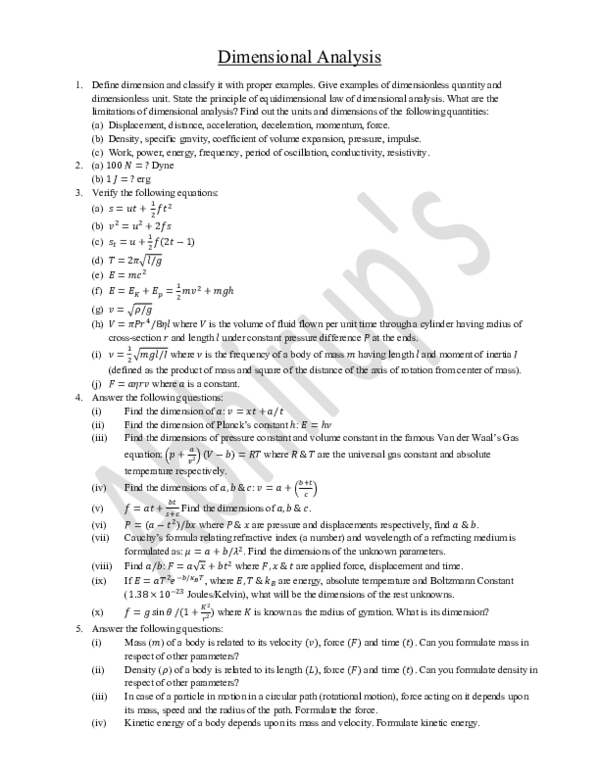 (PDF) Dimensional Analysis