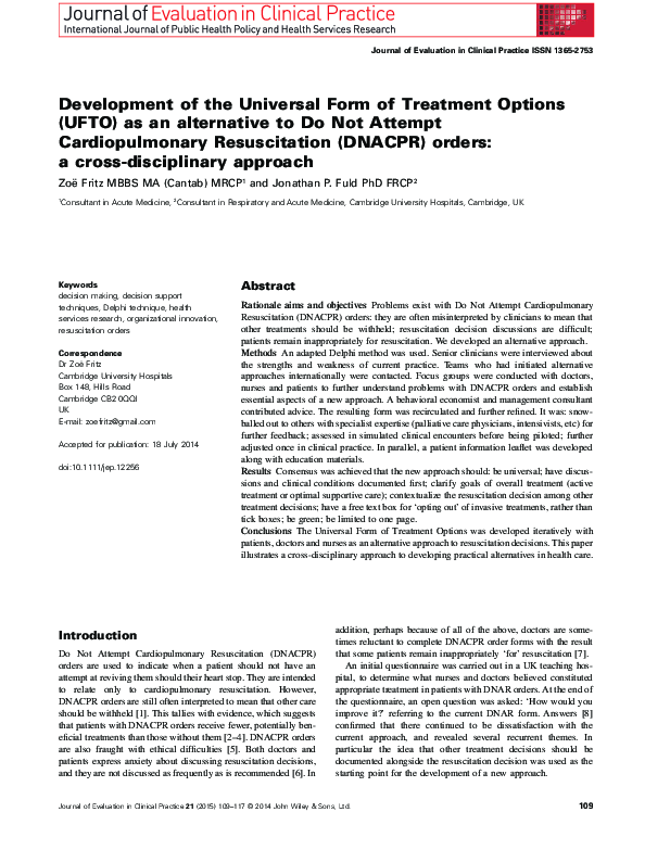 (PDF) Development of the Universal Form of Treatment Options (UFTO) as ...