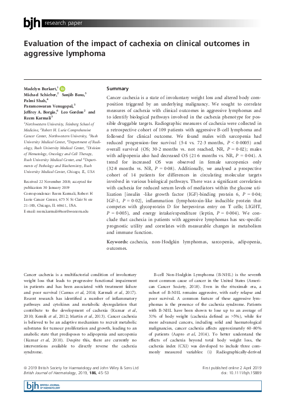 (PDF) Evaluation of the impact of cachexia on clinical outcomes in ...