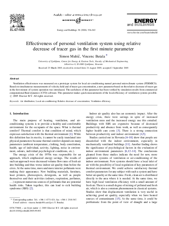(PDF) Effectiveness of personal ventilation system using relative ...