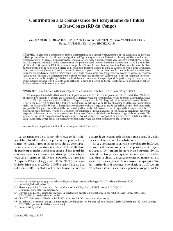 (PDF) Contribution to the knowledge of the ichthyofauna in the Inkisi ...