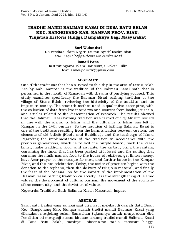 (PDF) Tradisi Mandi Balimau Kasai DI Desa Batu Belah Kec. Bangkinang ...