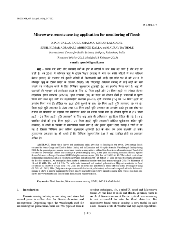 (PDF) Microwave remote sensing application for monitoring of floods