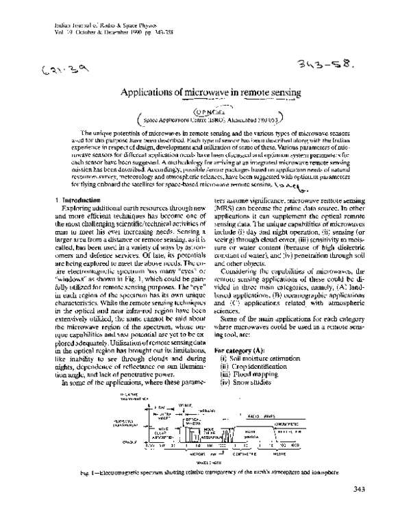 (PDF) Applications of microwave in remote sensing