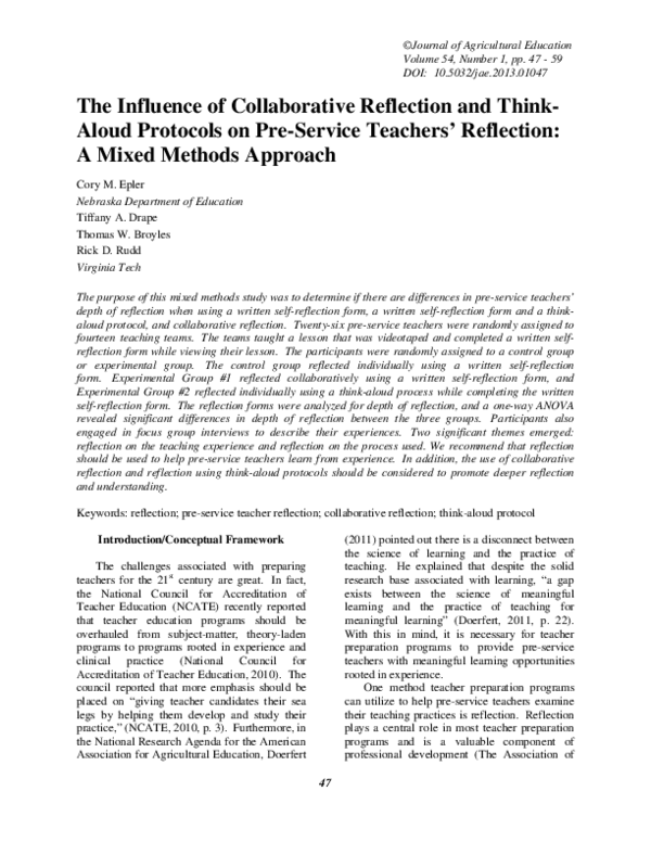 (PDF) The Influence of Collaborative Reflection and Think-Aloud Protocols on Pre-Service ...