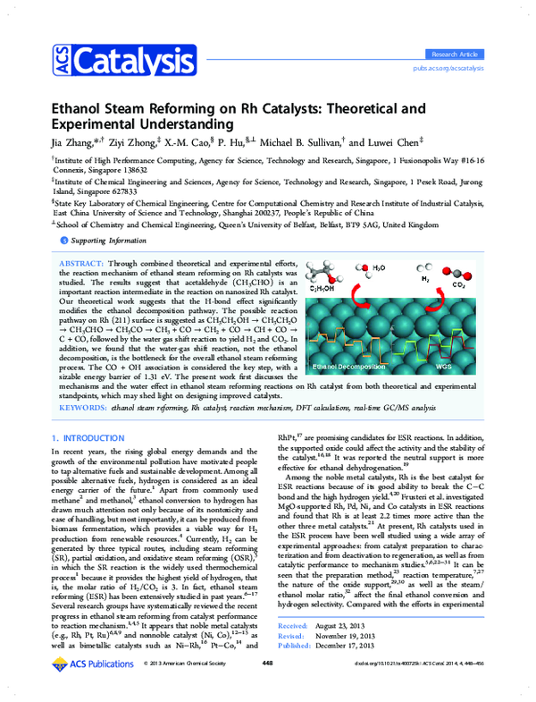(PDF) Ethanol Steam Reforming on Rh Catalysts: Theoretical and ...