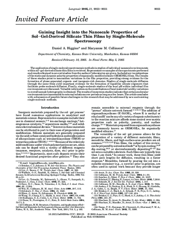 (PDF) Gaining Insight into the Nanoscale Properties of Sol−Gel-Derived ...