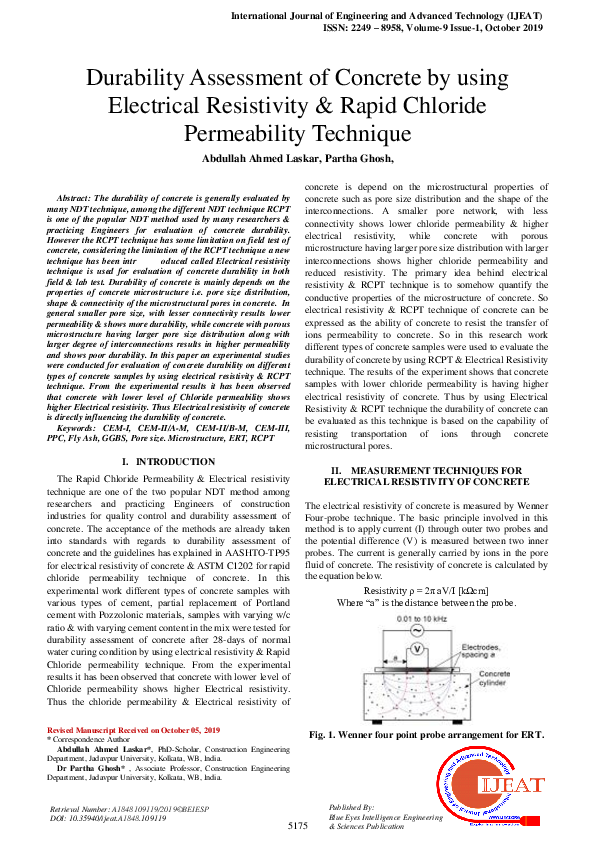 (PDF) Durability Assessment of Concrete by using Electrical Resistivity ...