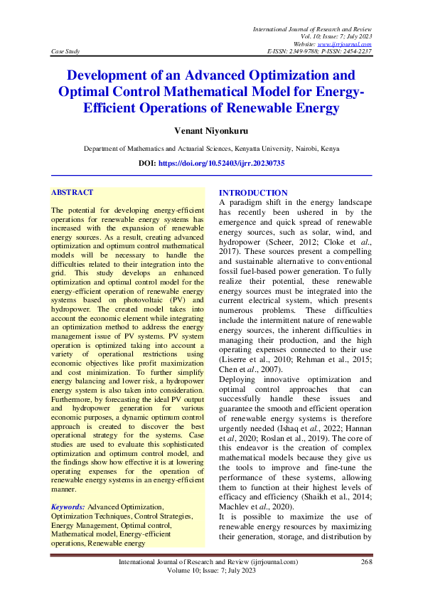 (PDF) Development of an Advanced Optimization and Optimal Control Mathematical Model for Energy ...