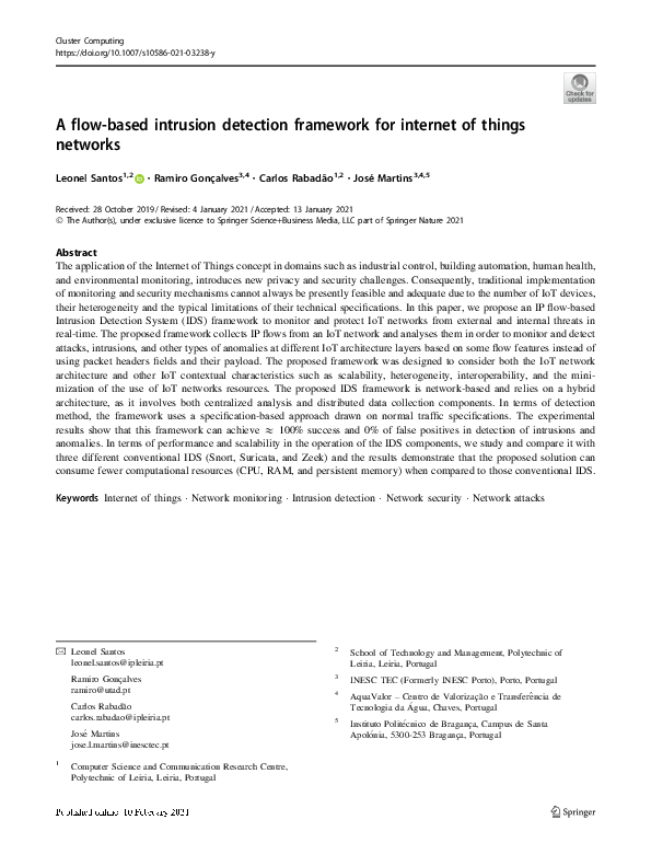 Pdf A Flow Based Intrusion Detection Framework For Internet Of Things Networks