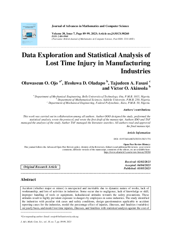 (PDF) Data Exploration and Statistical Analysis of Lost Time Injury in ...